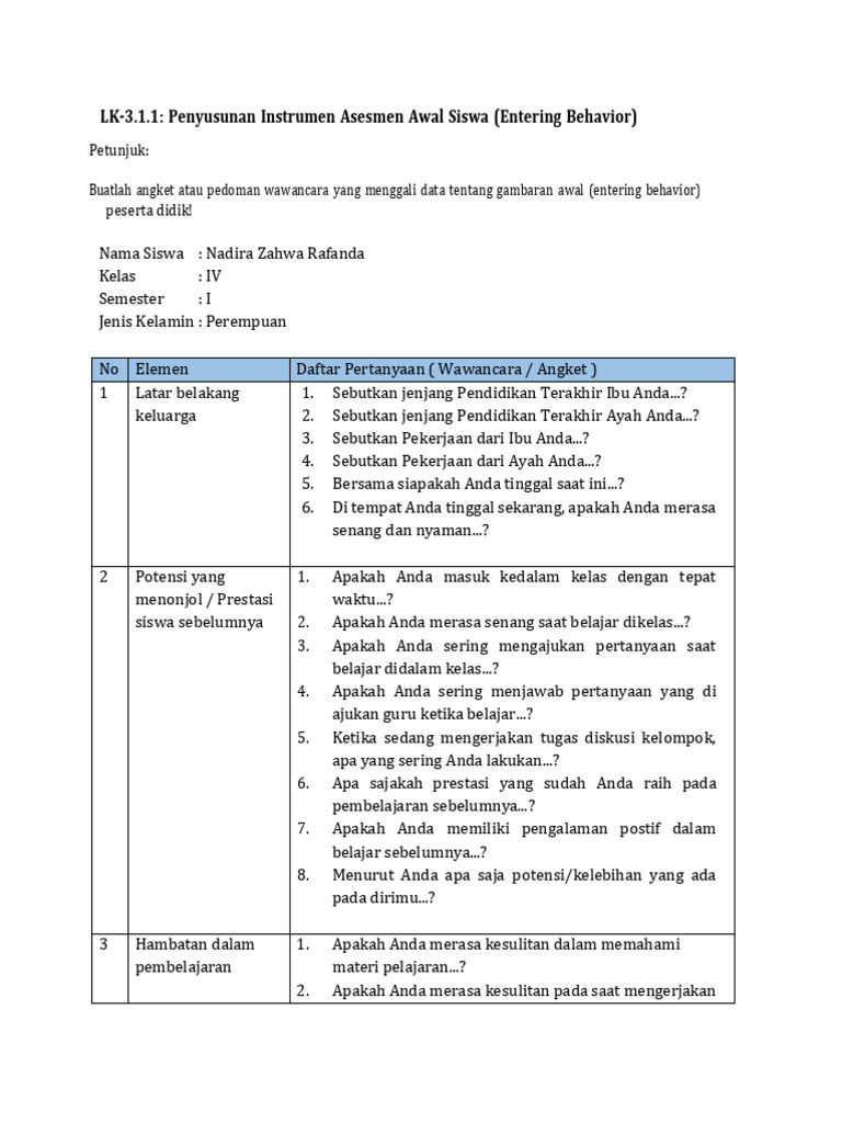 Tugas 3 - Penyusunan Instrumen Asesmen Awal, Formatif Dan Sumatif | PDF