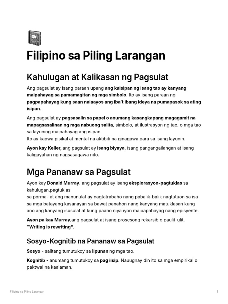 Filipino Sa Piling Larangan | PDF
