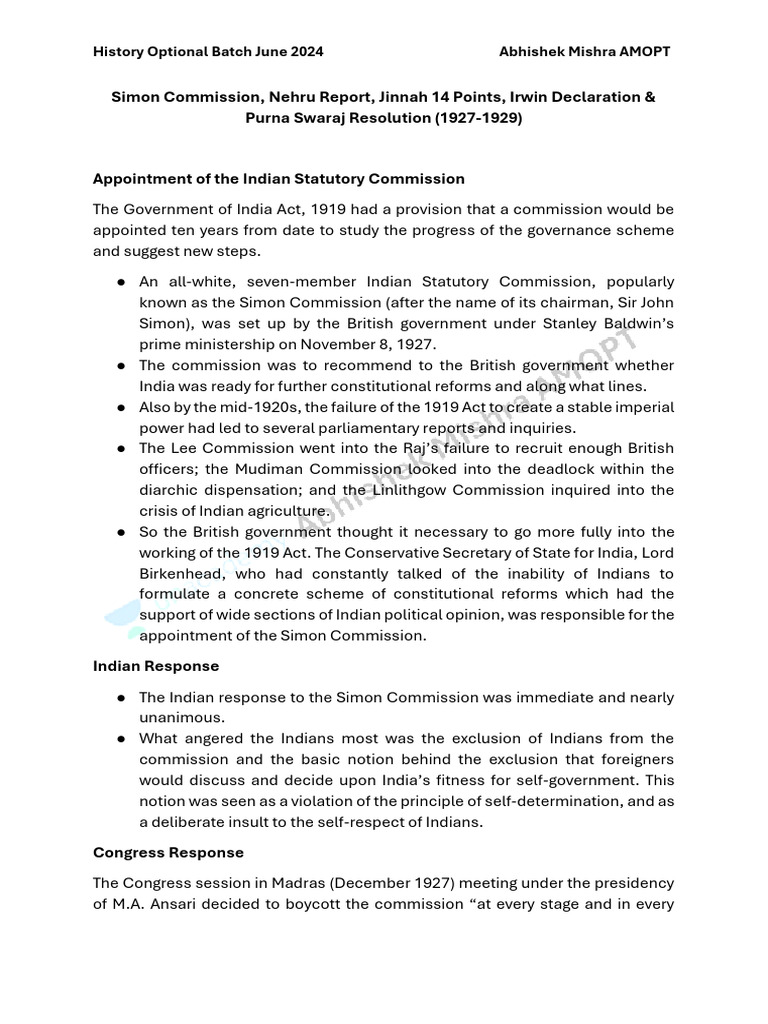 Simon Commission Nehru Report CDM I 2 1 1737483097027 | PDF | British India | Politics Of India