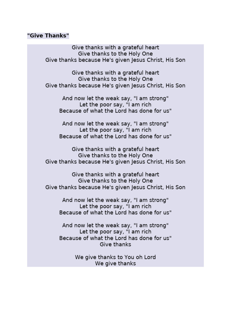 Give Thanks Song Lyrics | PDF