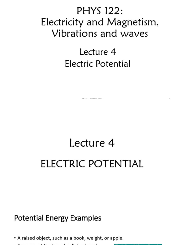 PHYS 1202 Lecture 4 (Revised) 2019 | PDF | Contour Line | Potential Energy