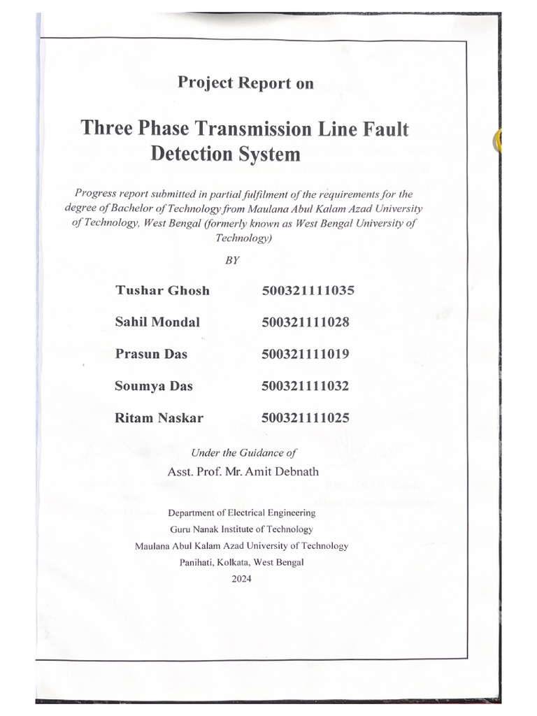 Three Phase Transmission Line Fault Detection System | PDF