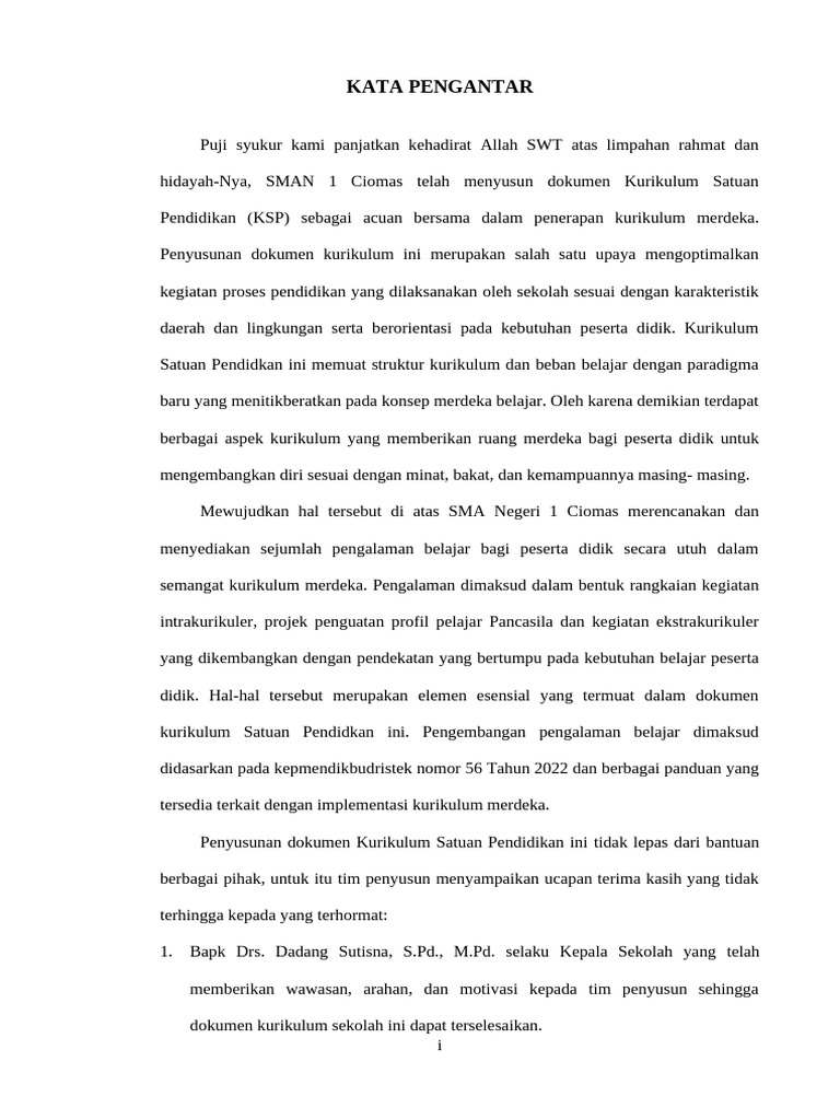 Kurikulum Merdeka SMAN 1 Ciomas 2024 | PDF
