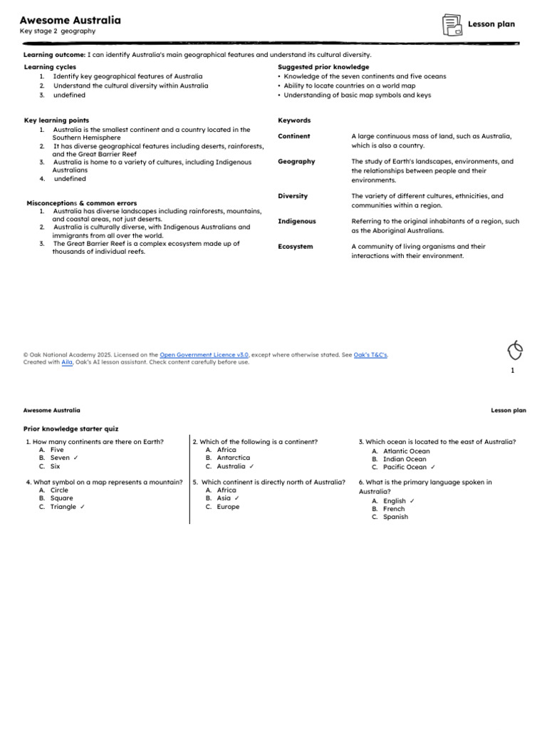 Awesome Australia - Ly0atlc9 - Lesson Plan | PDF | Australia | Biodiversity