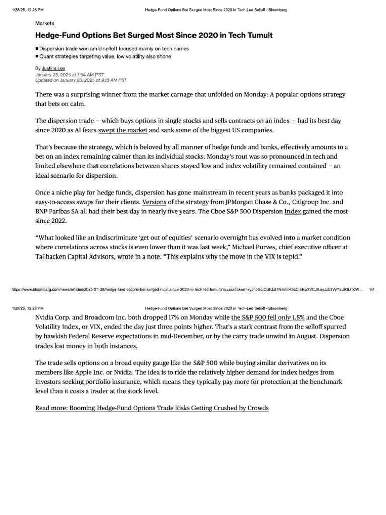 Dispersion Trade Bloomberg 20250128 | PDF