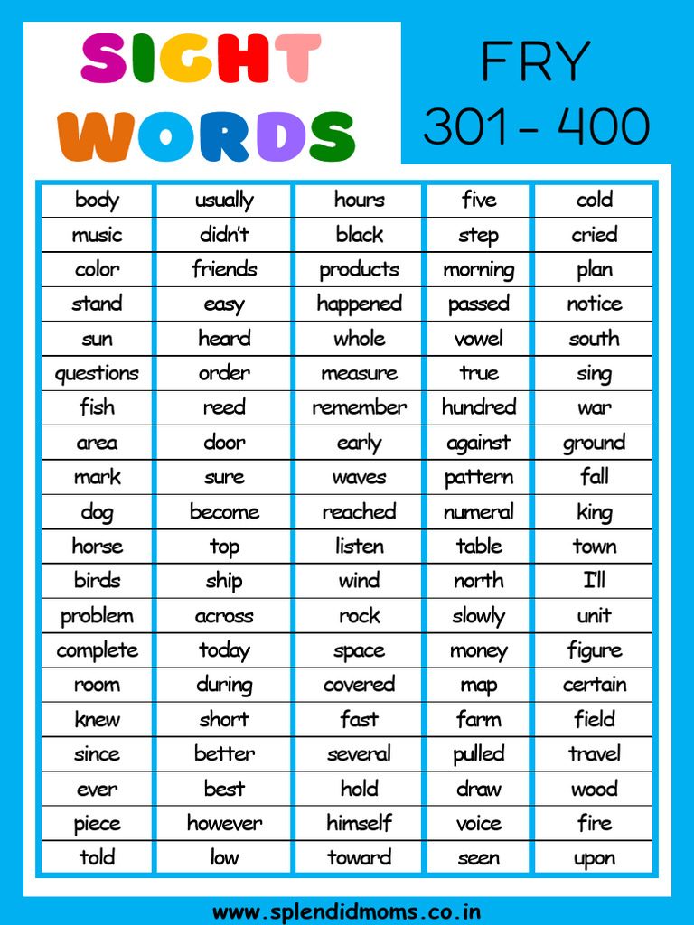 FRY Sight Words 301 400 | PDF