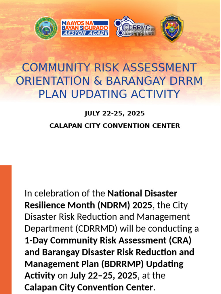 Community Risk Assessment Orientation & BDRRM Plan | PDF