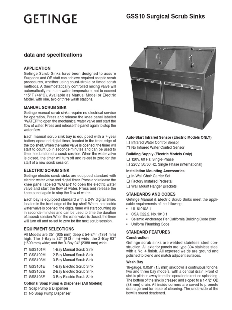 Getinge Surgical Scrub Sink Overview | PDF | Sink | Valve