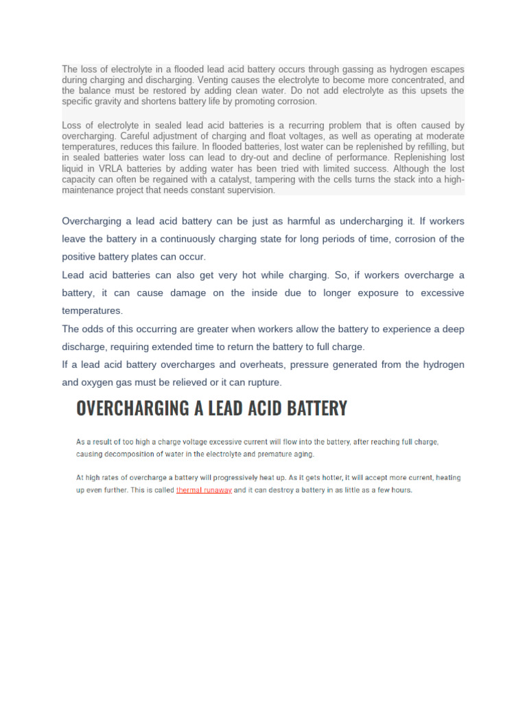 Risks of Overcharging Lead Acid Batteries | PDF