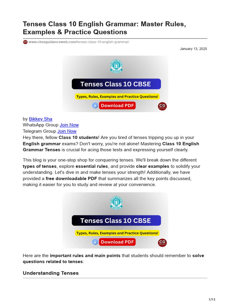 Tenses Class 10 English Grammar - Master Rules, Examples & Practice ...