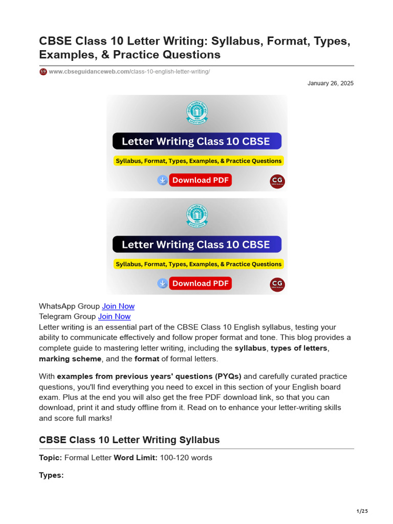 CBSE Class 10 Letter Writing - Syllabus, Format, Types, Examples ...