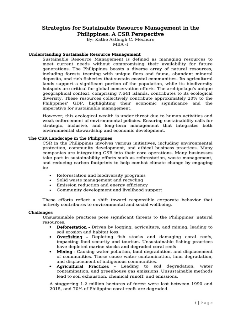 Sustainable Resource Management in the Philippines | PDF ...