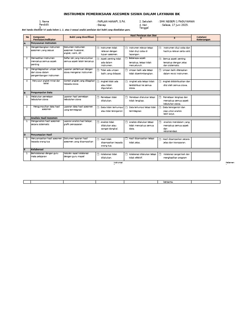 Instrumen Supervisi Akademik JUNI 2025 - OK - Guru BK | PDF