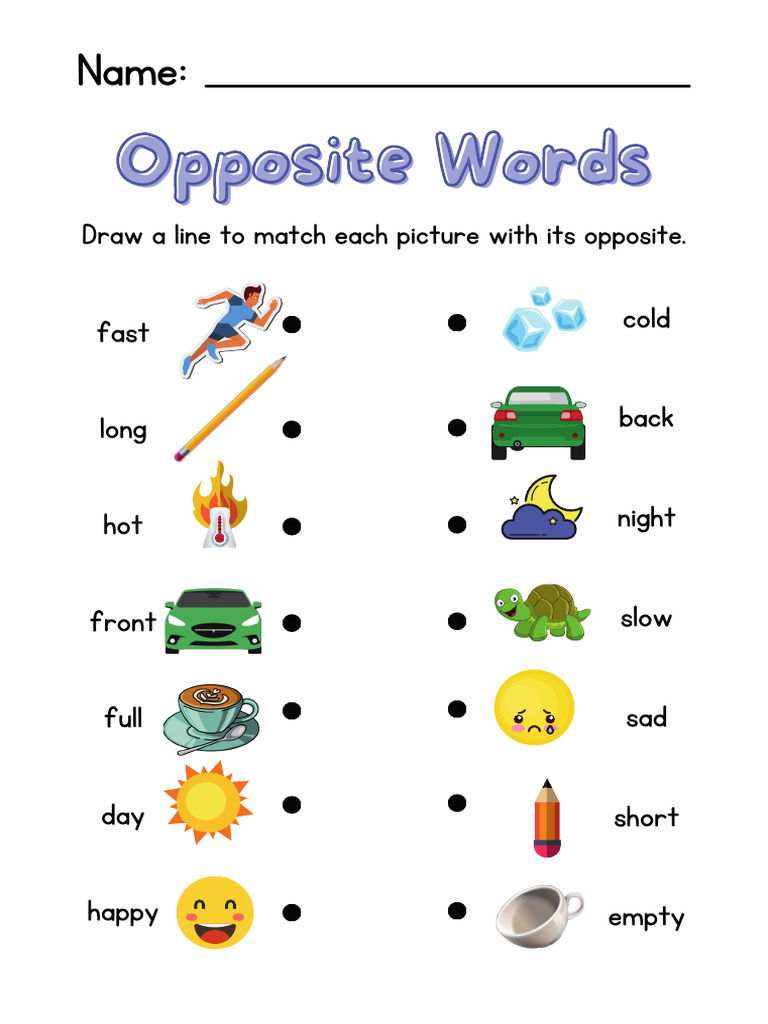 Colorful Illustrative Opposite Words Worksheet | PDF