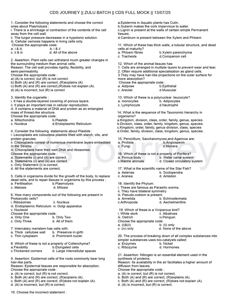 13 July Zulu Batch Cds Gs Paper | PDF | Chloroplast | Biology