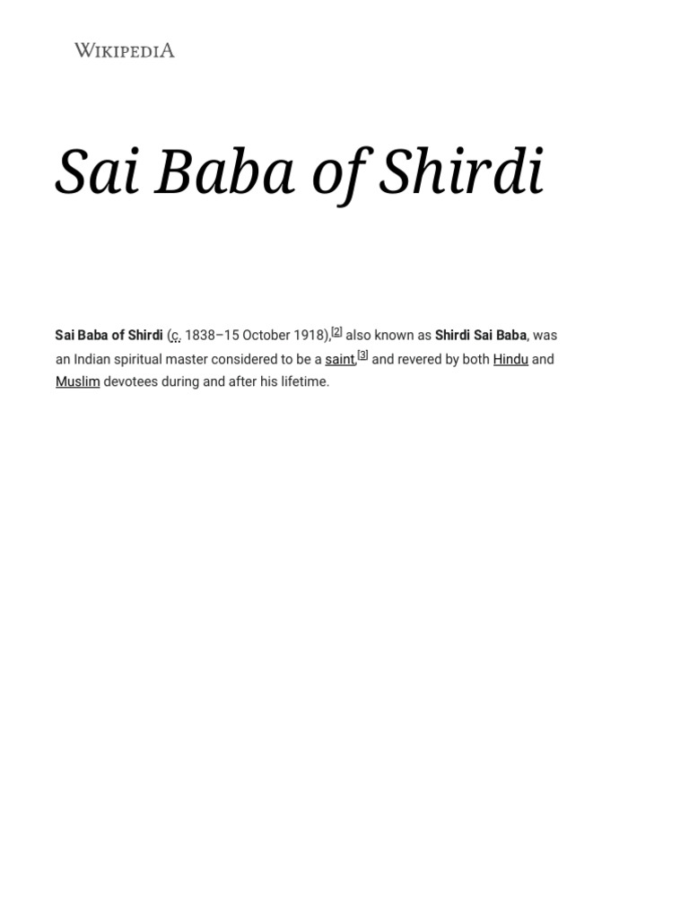 Sai Baba of Shirdi - Wikipedia | PDF | Indian Religions