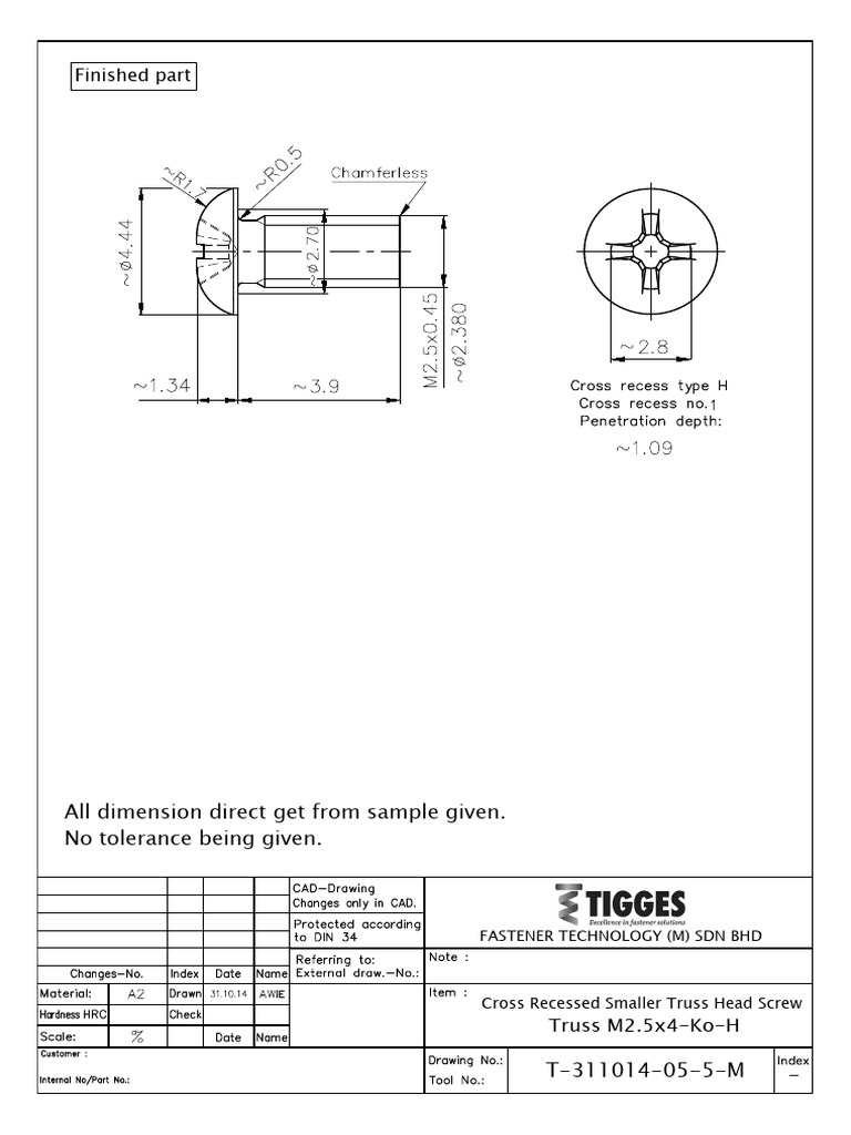 Tigges Fasteners: Truss Head Screw Specs | PDF