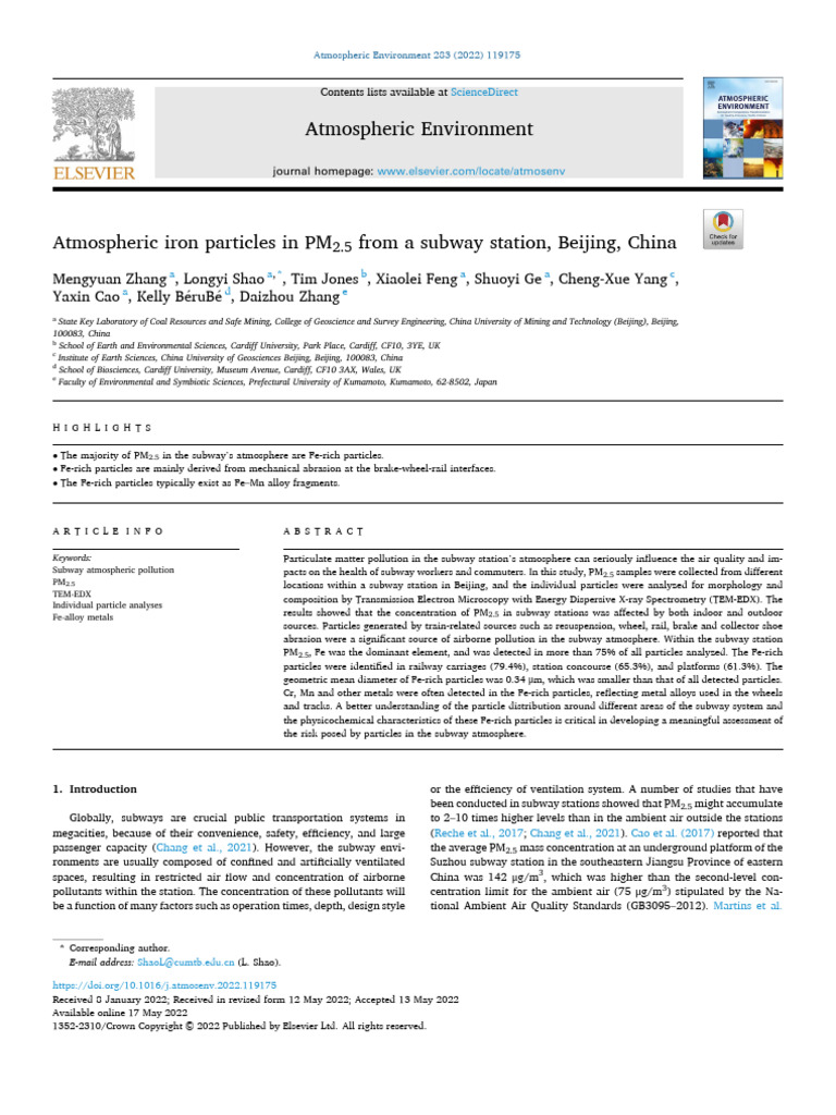 Iron Particles in Subway PM2.5 Pollution | PDF | Particulates | Iron