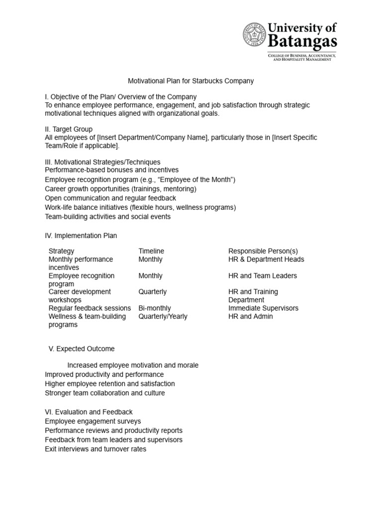 Motivational Plan Format | PDF | Human Resource Management | Employee ...