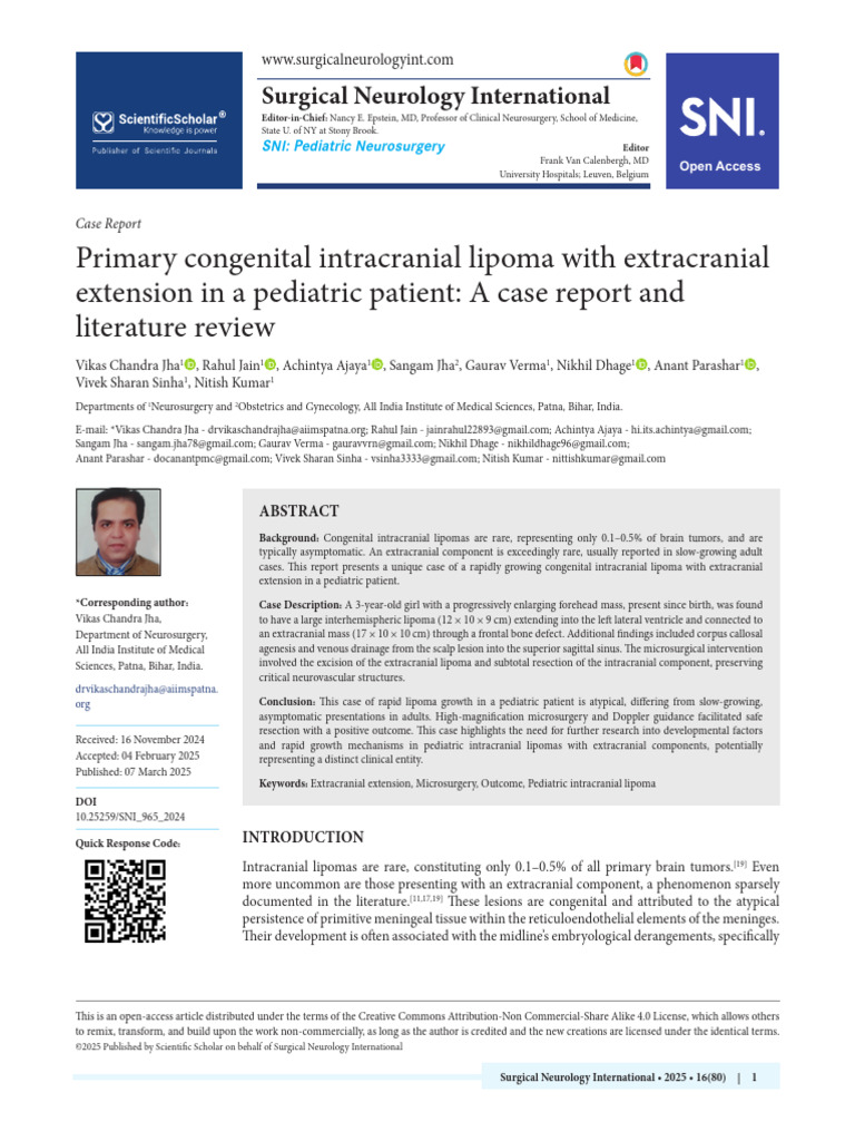 Pediatric Intracranial Lipoma Case Study | PDF | Corpus Callosum ...