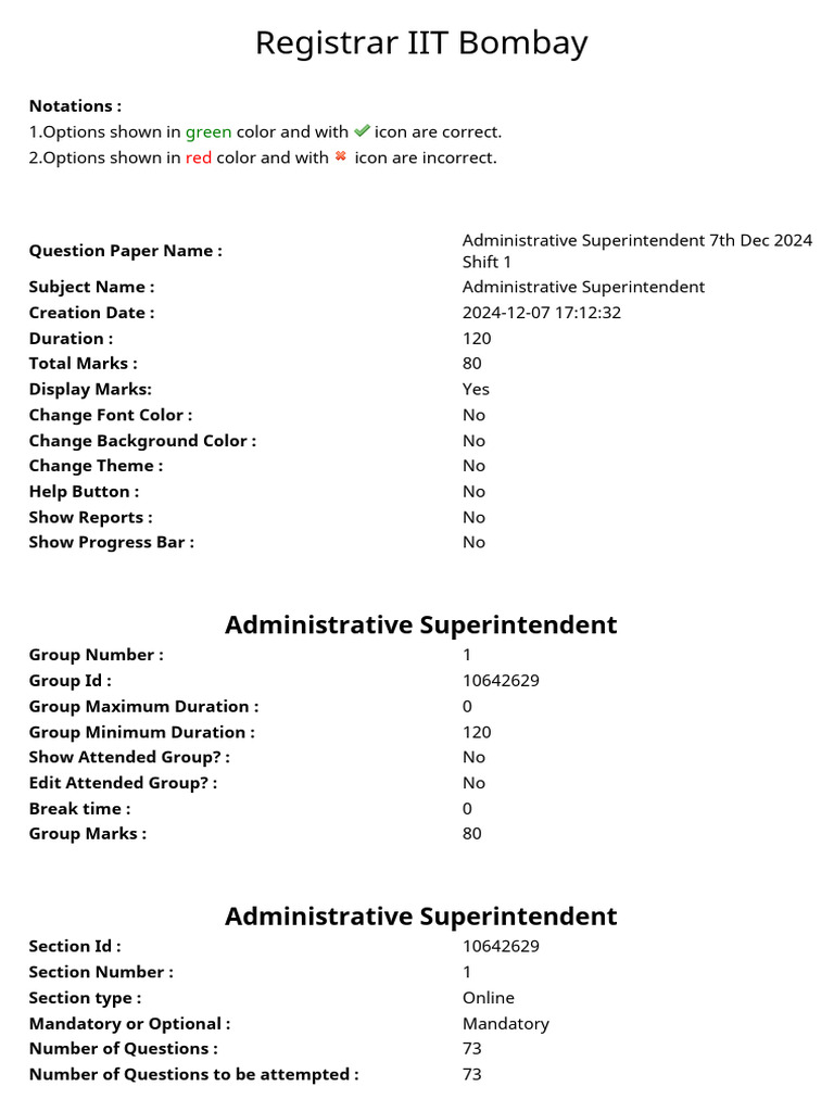 IIT Bombay Admin Superintendent Exam Paper | PDF | Multiple Choice ...