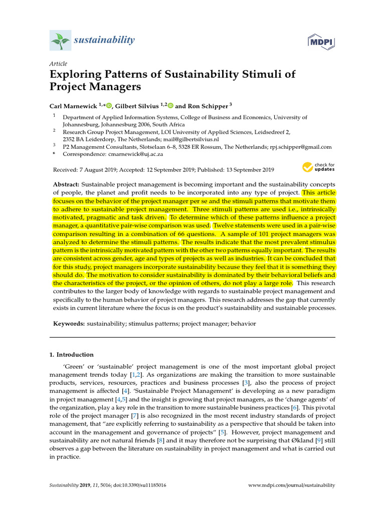 Exploring Patterns of Sustainability Stimuli of Project Managers ...