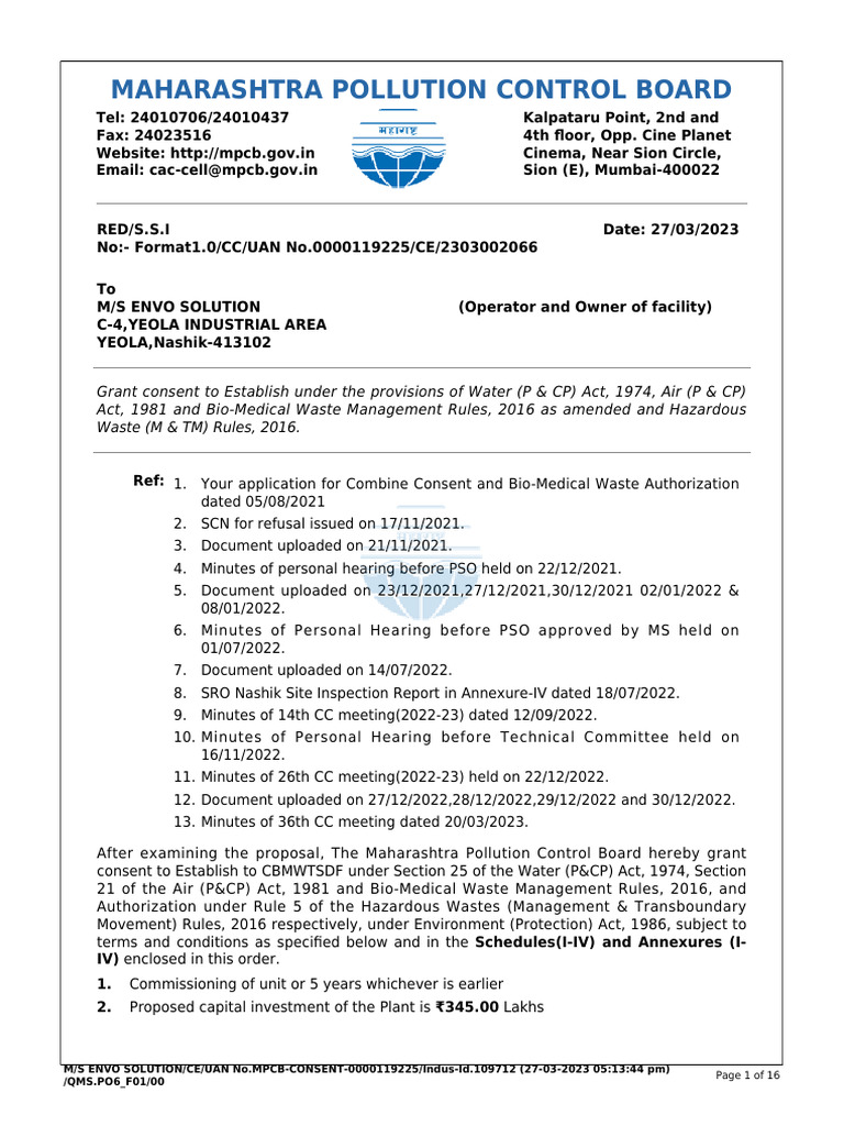 Envo Solution, Yeola, Nashik | PDF | Incineration | Waste