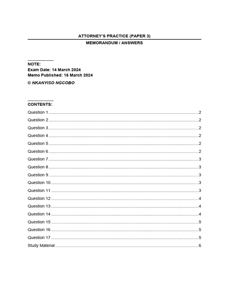 Attorney's Practice Exam Memo 2024 | PDF | Lawyer | Fee