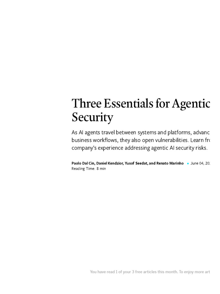 Three Essentials For Agentic Ai Security Pdf Artificial