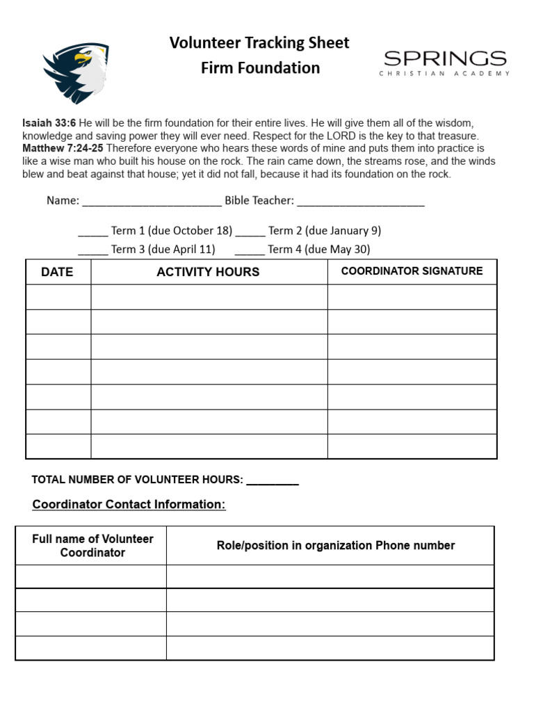 Student Volunteer Tracking Sheet 2024-25 | PDF