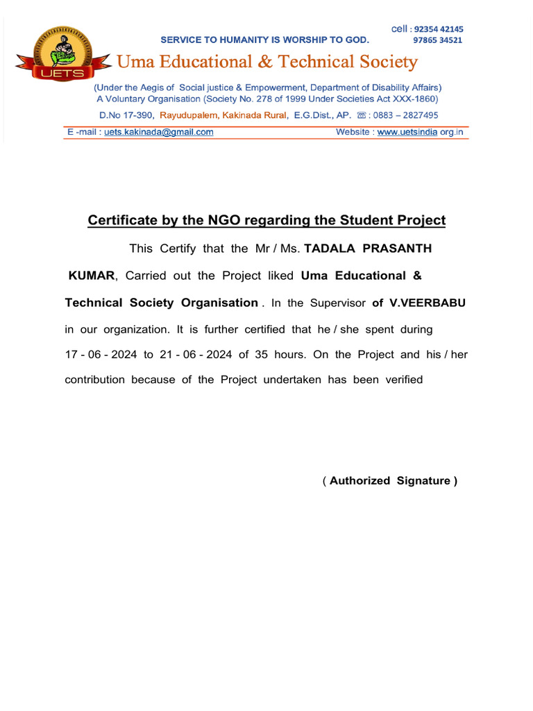 NGO Certificate. With Photo | PDF