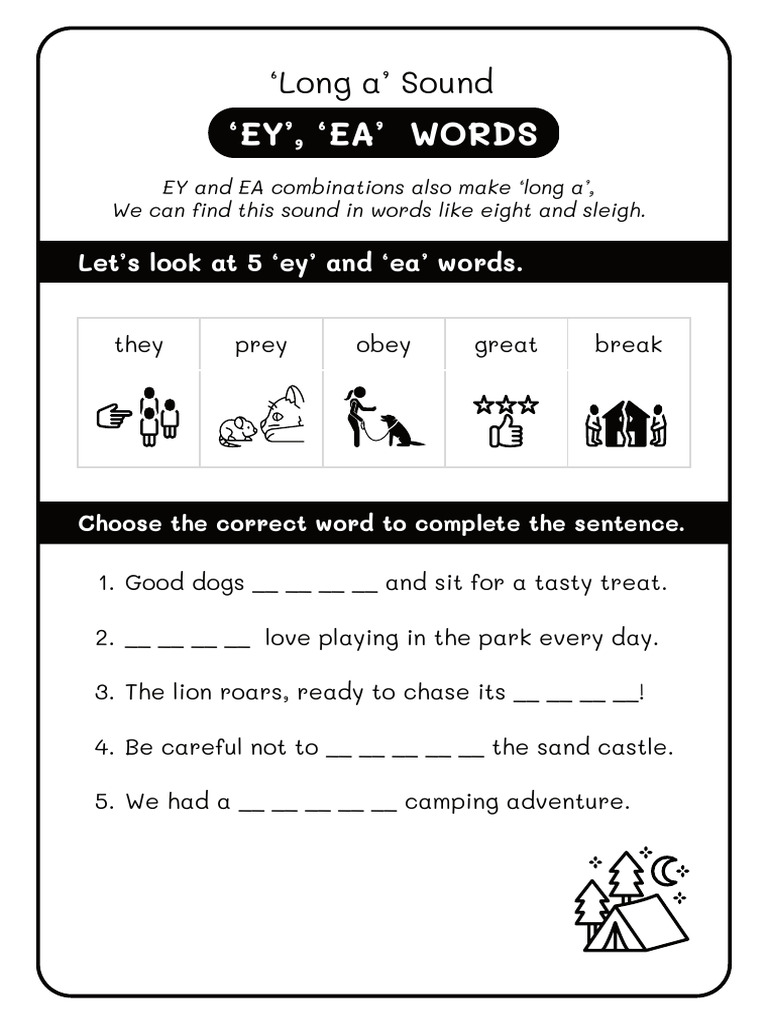 Long A Sound: EY and EA Words | PDF