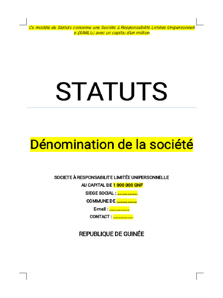 MODELE STATUTS SARLU - Phoenix | PDF