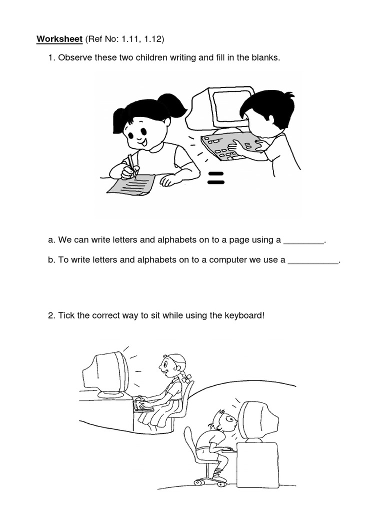 CBSE Class 1 Computer Science Worksheet - Operating A Keyboard | PDF