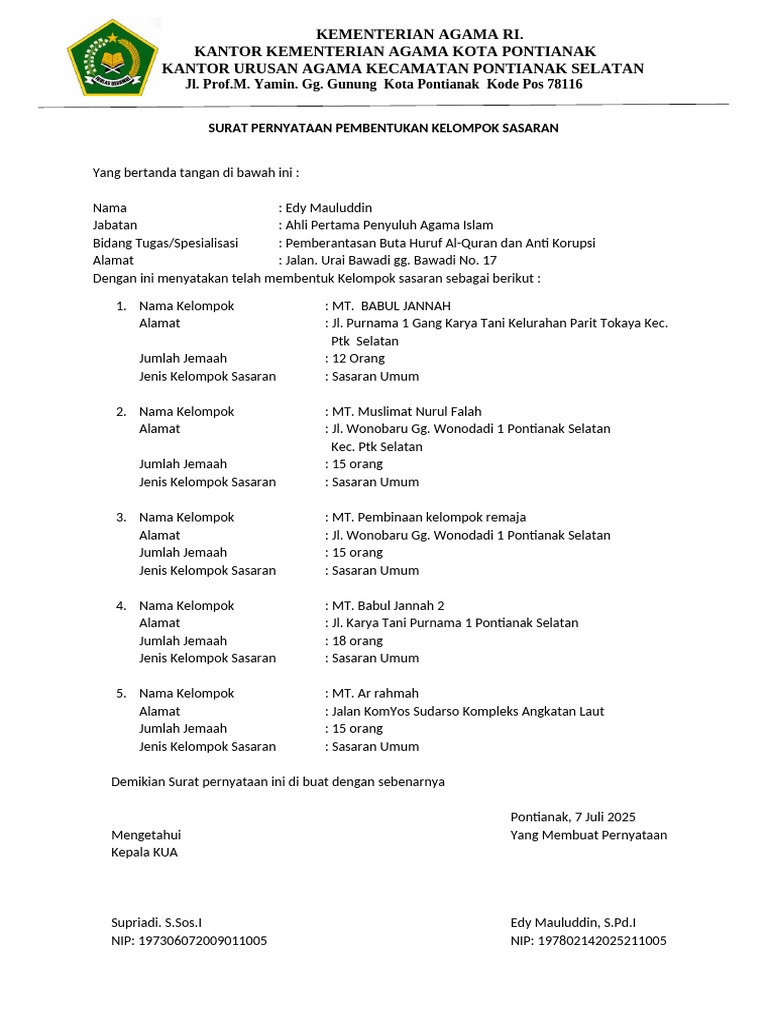 Surat Pern Pembentukan Kel Binaan - Edy M | PDF
