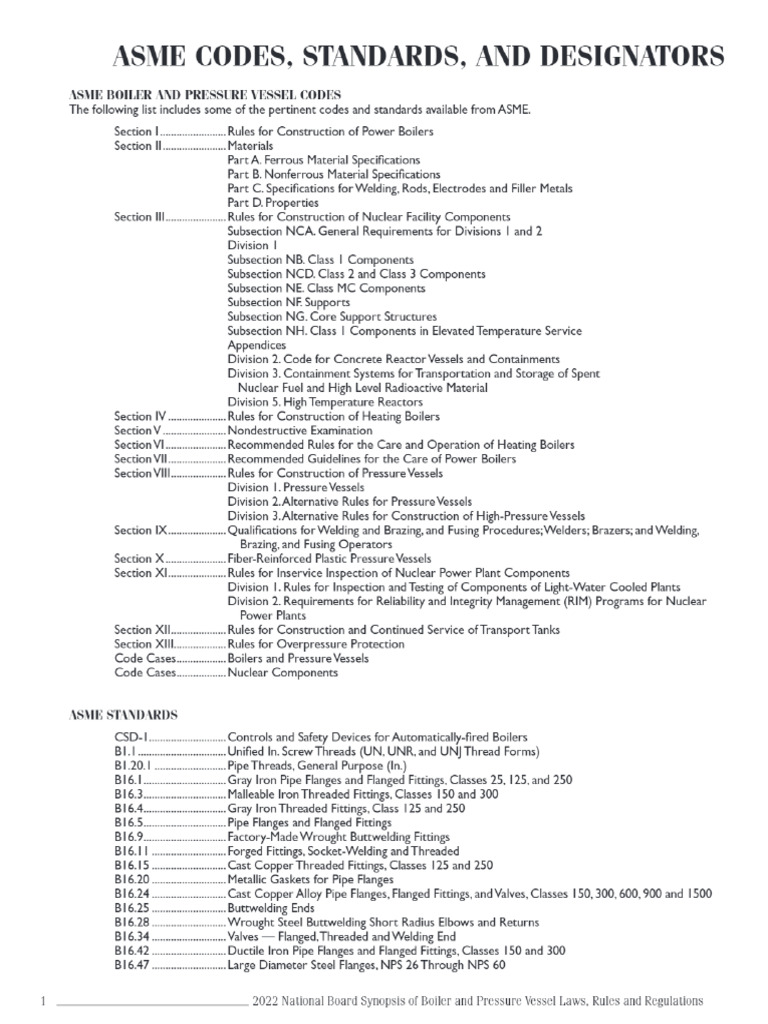 2022 ASME Code List | PDF