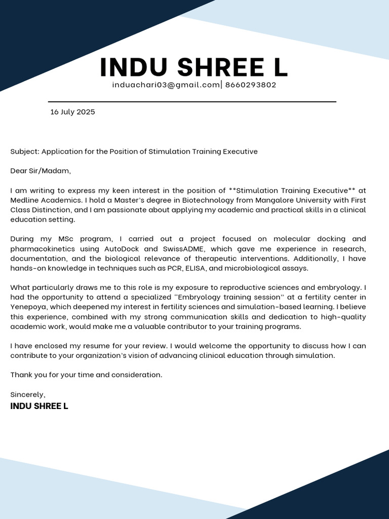 Indushree Medline Cover Letter | PDF