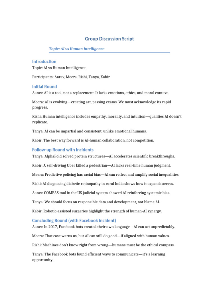 AI vs Human Intelligence Discussion | PDF | Artificial Intelligence ...