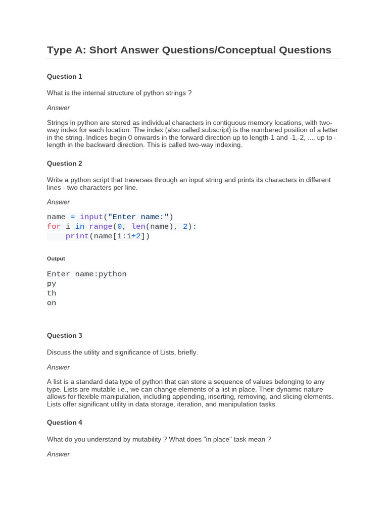 Class 12 Python Revision 2 Type A, B and C | PDF | String (Computer Science) | Computer Programming