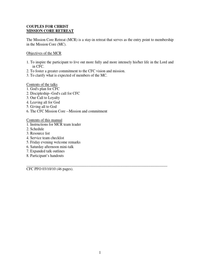 Mission Core Retreat Overview | PDF