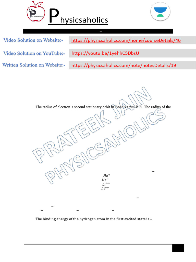 Uploads1641795929DPP 1 - Atomic Structure - Bohrs Postulates, & Energy ...