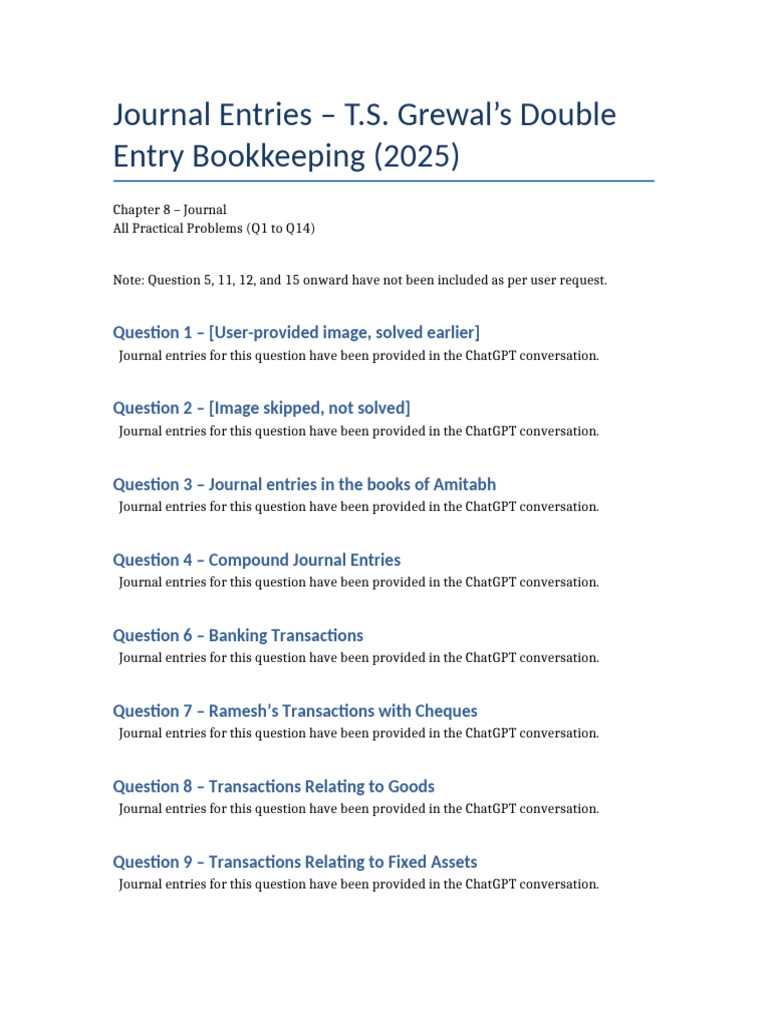 Journal Entries Q1 To Q14 TSGrewal 2025 | PDF