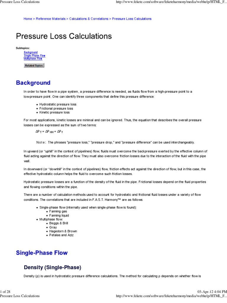 Pressure Loss Calculations | PDF | Reynolds Number | Fluid Dynamics