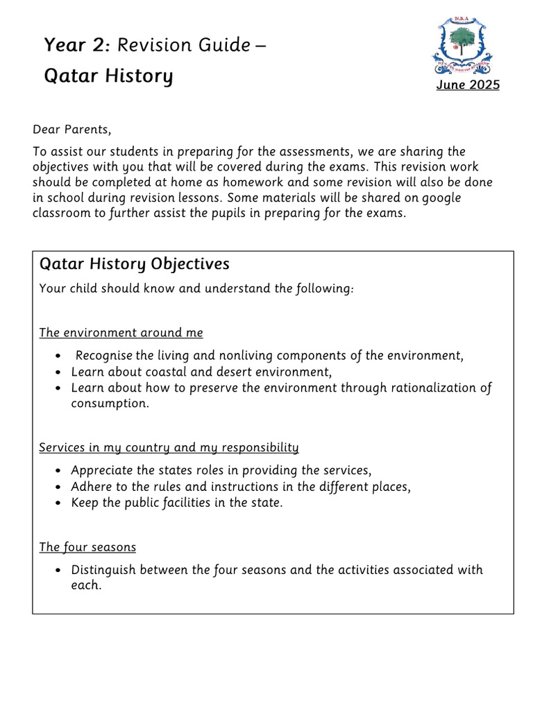 Year 2 - Qatar History - Summer Revision Pack | PDF