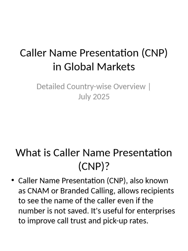 Global Overview of Caller Name Presentation | PDF