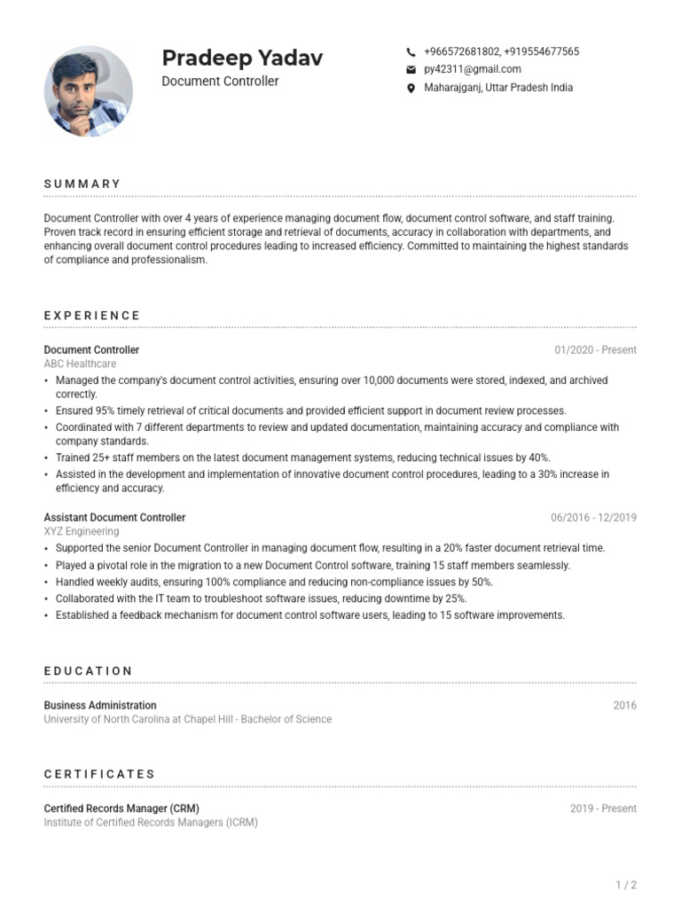 Pradeep Yadav - Document Controller - CV | PDF | Regulatory Compliance | Computing