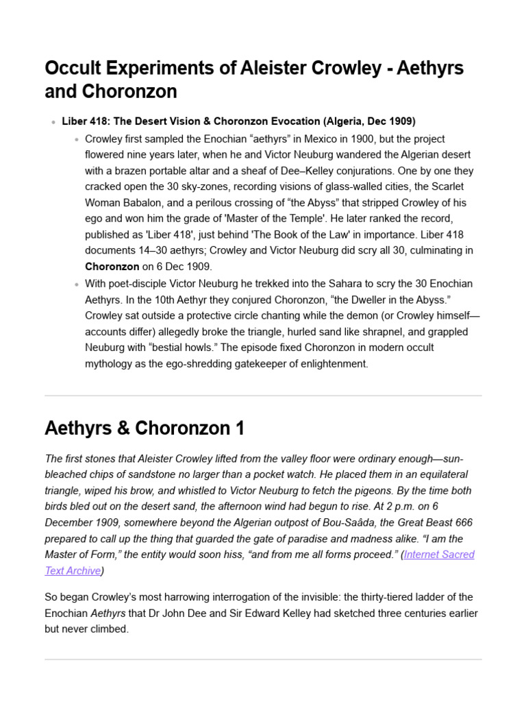 Crowley's Aethyrs and Choronzon Encounter | PDF | Aleister Crowley ...