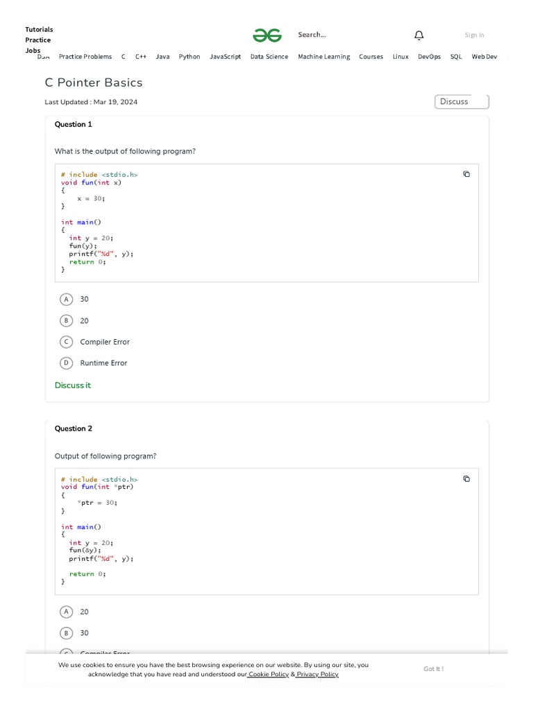Quiz About C Pointer Basics | PDF | Pointer (Computer Programming) | Software Development