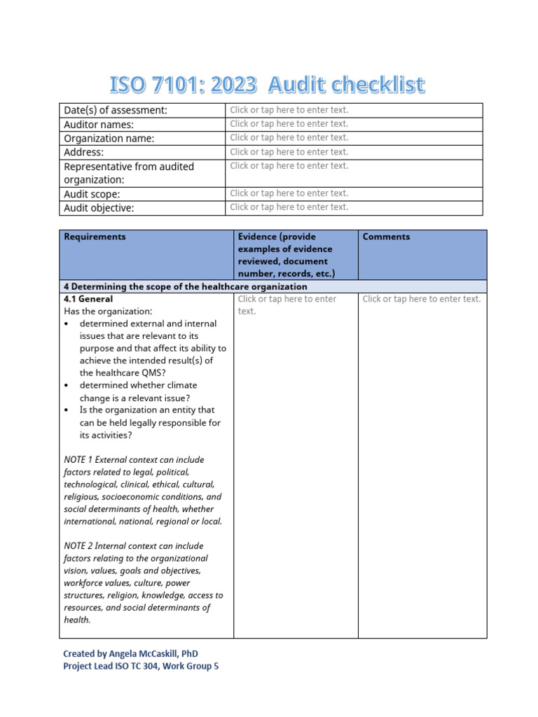 ISO 7101-2023 Audit Checklist | PDF | Quality Management System | Risk