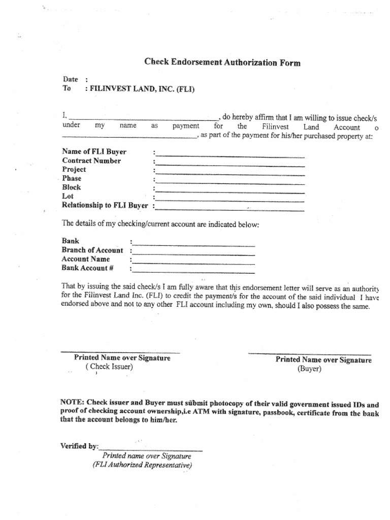 Check Endorsement Authorization Form | PDF